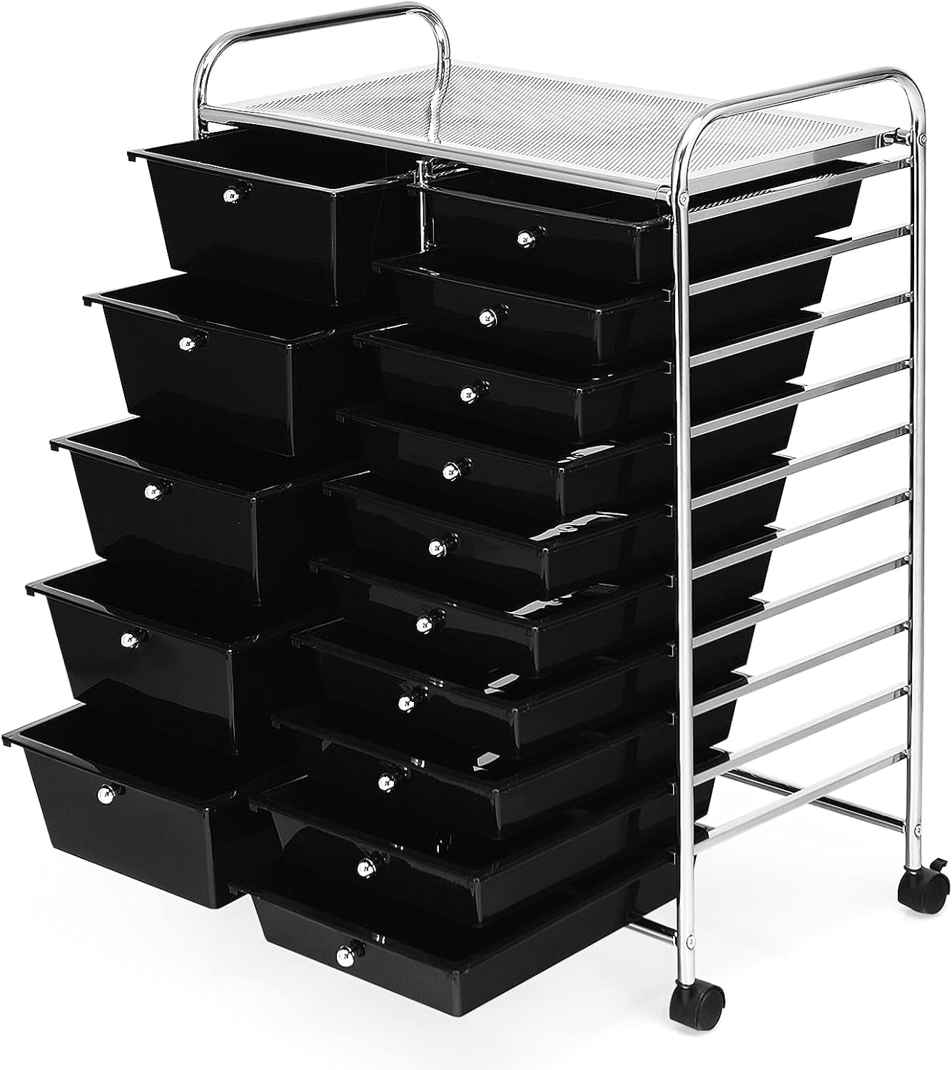 DORTALA 15-Drawer Rolling Storage Cart with Drawers, Tools Scrapbook ...