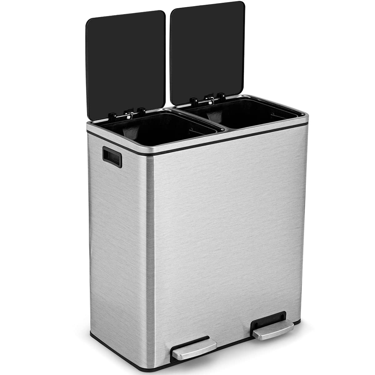 DORTALA 16 Gallon Dual Trash Can, Metal Step Trash Can, Stainless Steel ...