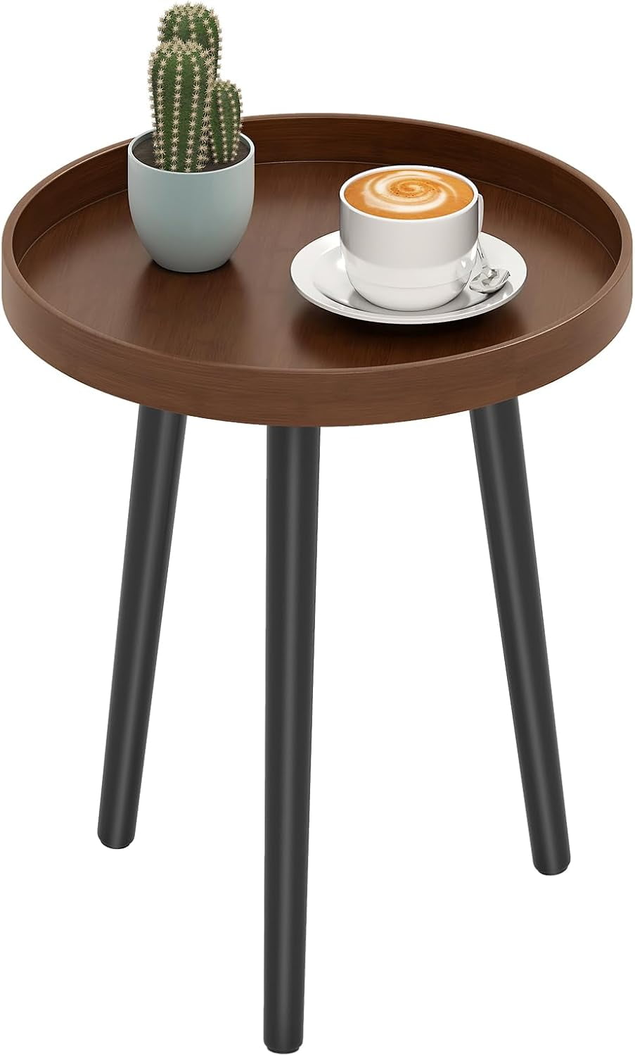 DORTALA 16" Round Side Table, Mid Century Modern End Table with Tray ...