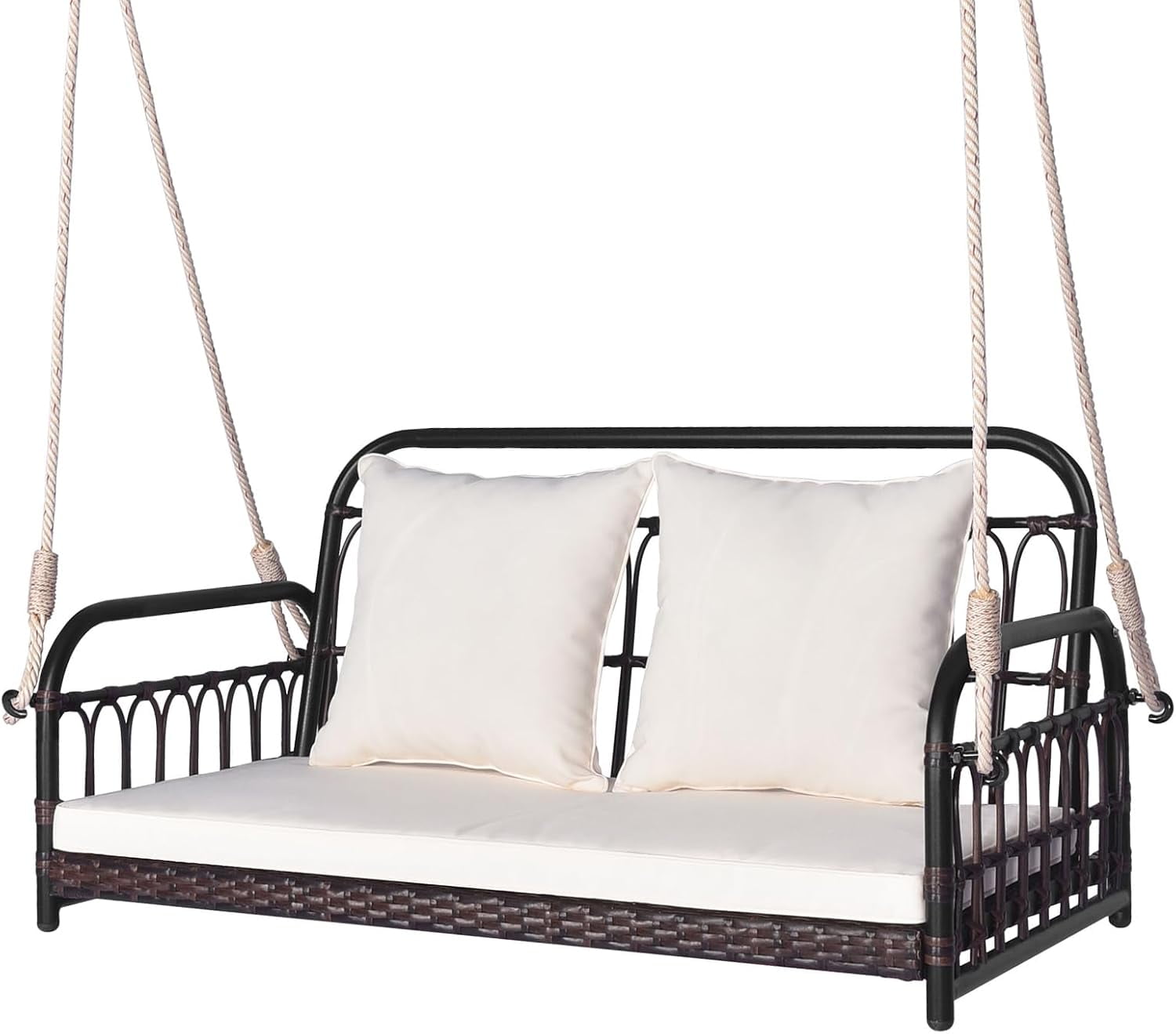 DORTALA 2-Person Porch Swing Outdoor, Patio Wicker Hanging Swing Bench ...