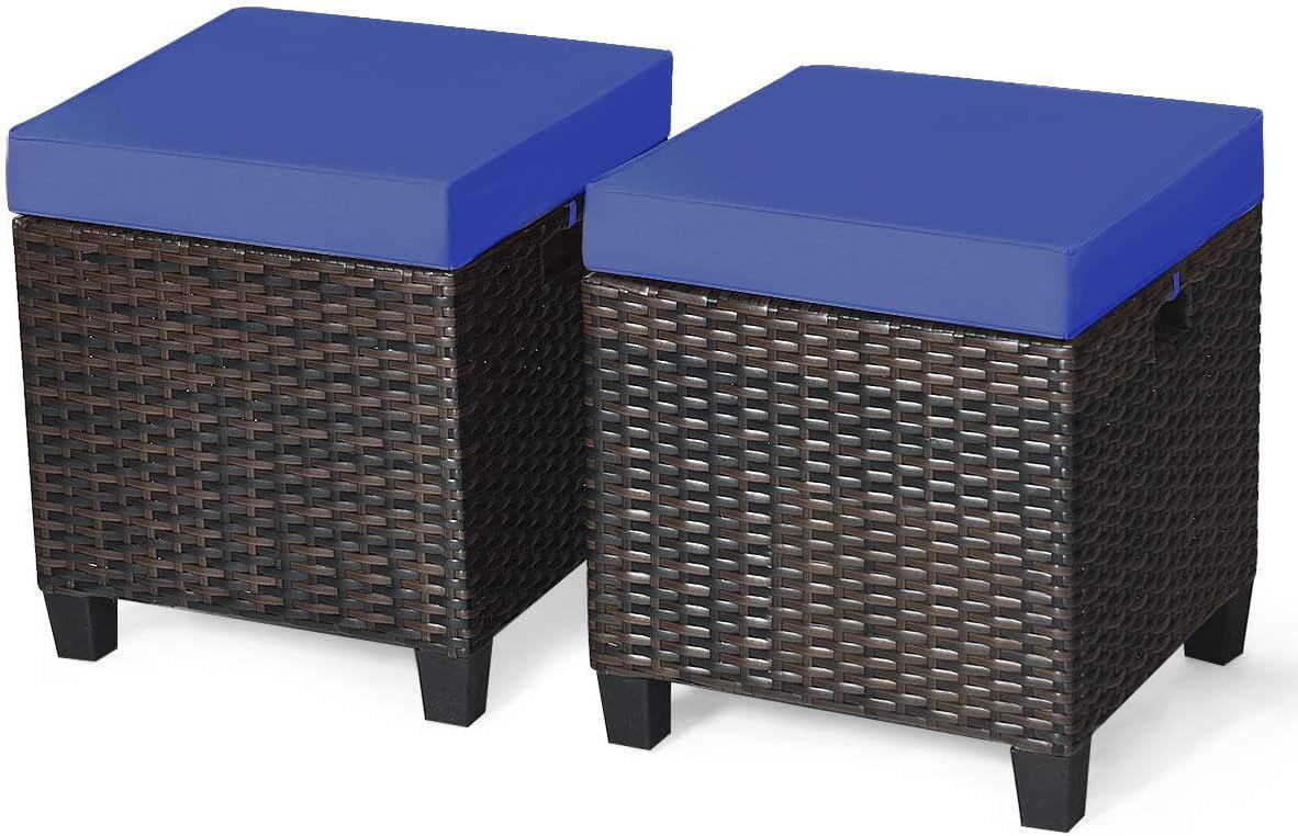 DORTALA 2 Piece Patio Wicker Ottomans, 2 in 1 Outdoor PE Rattan Side ...