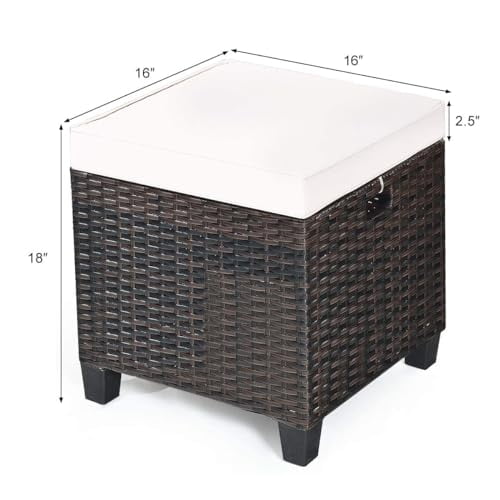 DORTALA 2 Piece Patio Wicker Ottomans, 2 in 1 Outdoor PE Rattan Side ...