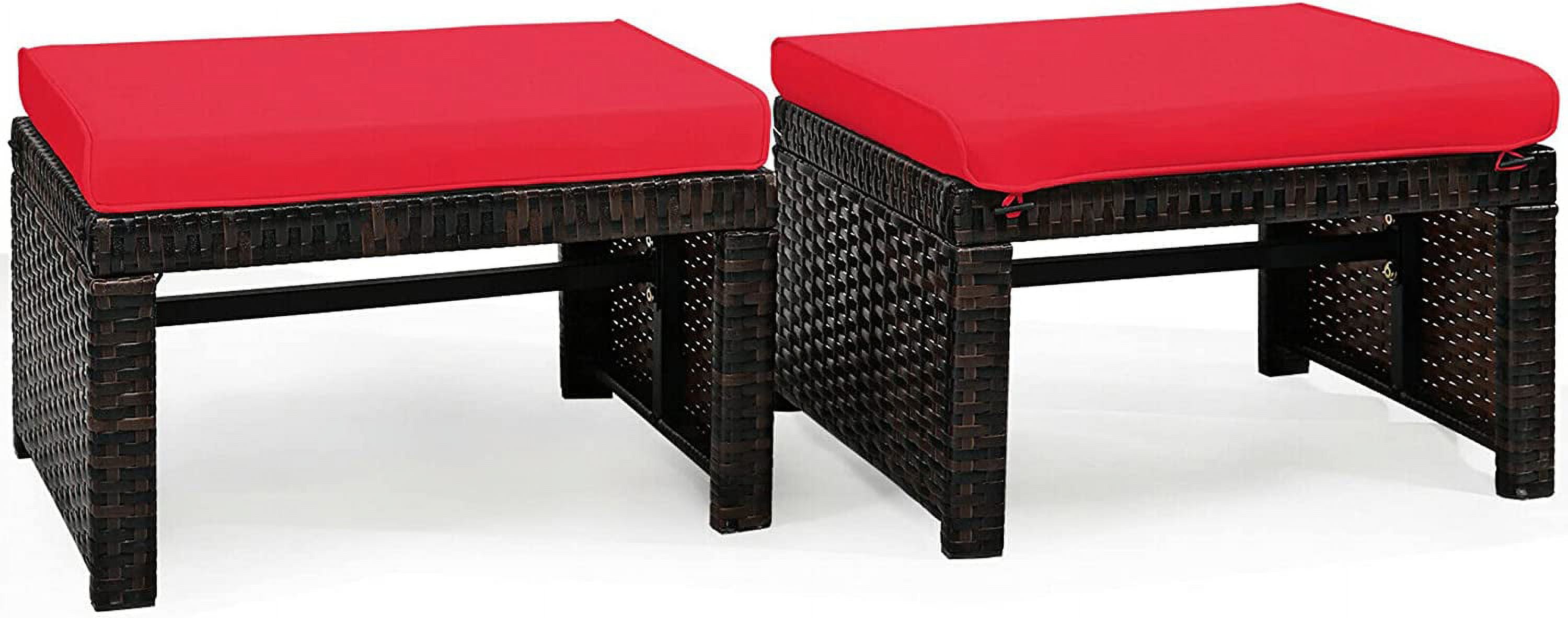 DORTALA 2 Piece Patio Wicker Ottomans, Outdoor Foot Rest with Cushions ...