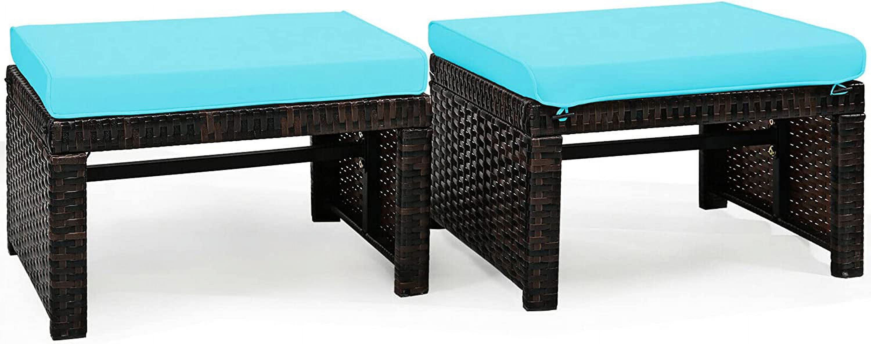 DORTALA 2 Piece Patio Wicker Ottomans, Outdoor Foot Rest with Cushions ...