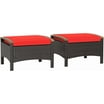 2-Piece Patio Ottoman Set - Wicker Footstools, All Weather PE Rattan ...