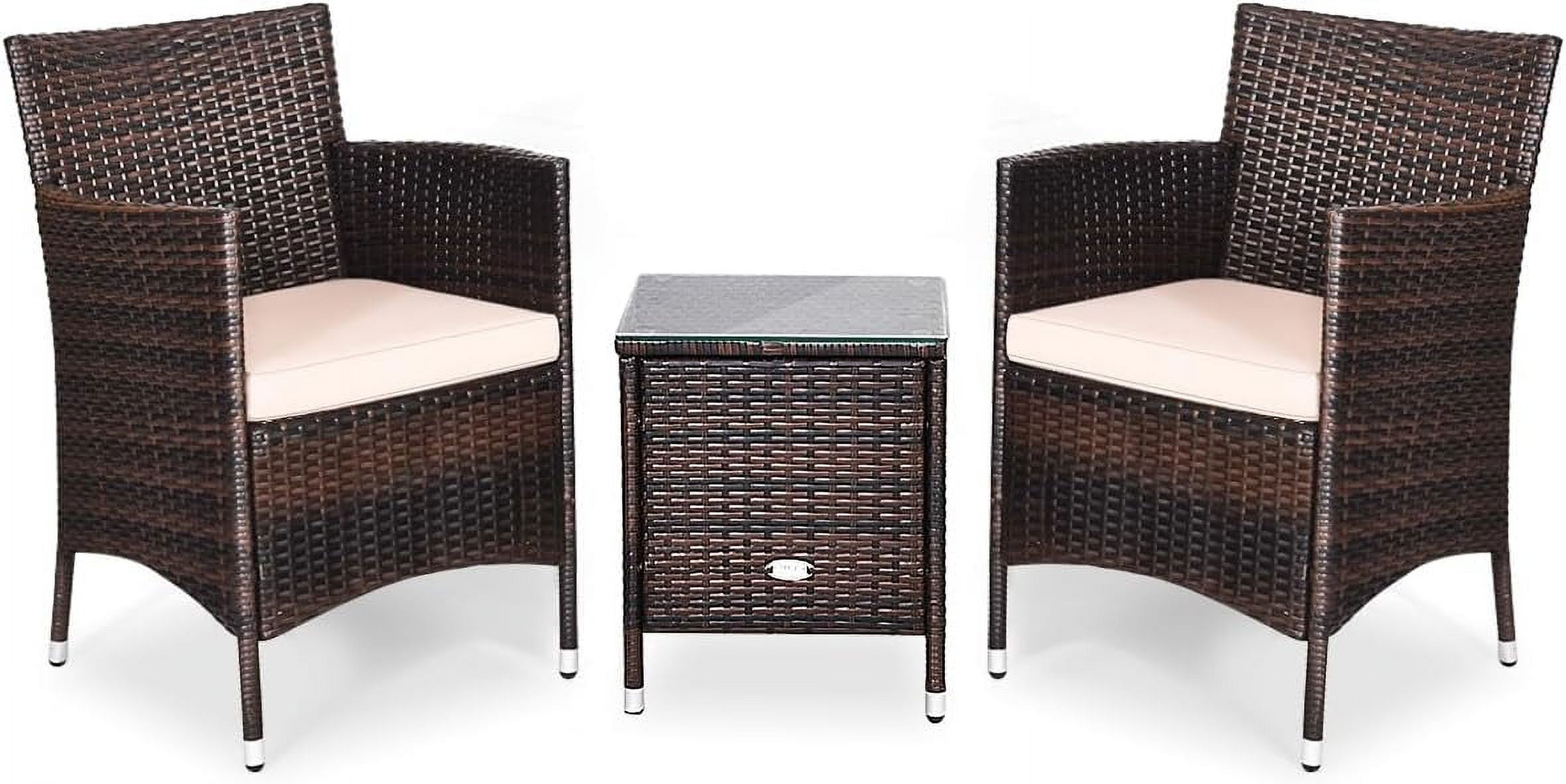 DORTALA 3 Piece Patio Furniture Set, Outdoor Rattan Conversation Set ...