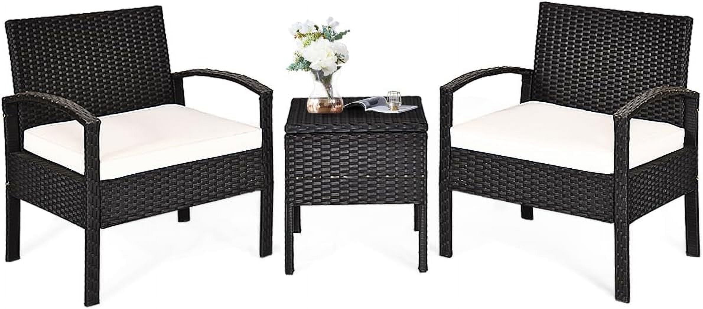 DORTALA 3 Piece Wicker Patio Furniture Set, Outdoor Conversation Bistro ...
