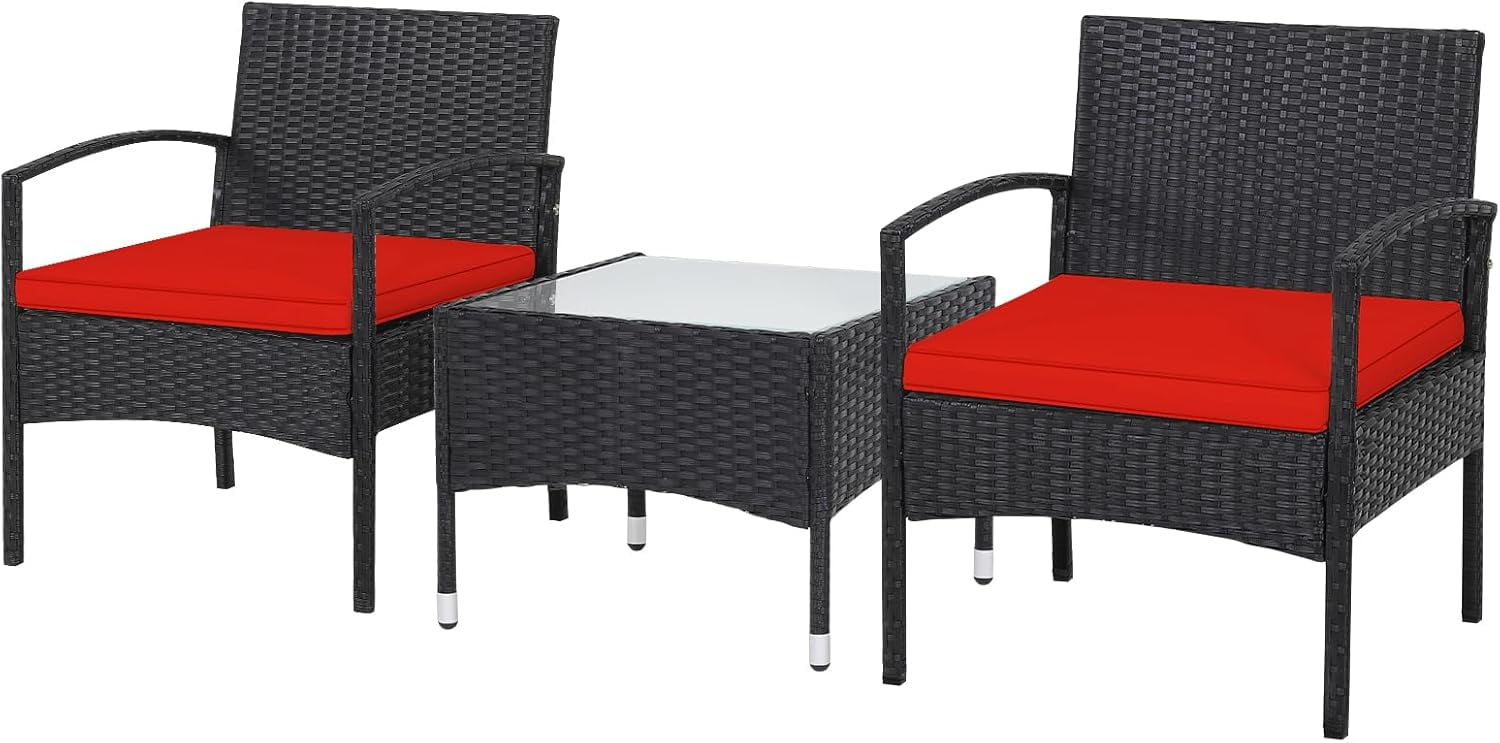 DORTALA 3 Piece Wicker Patio Furniture Set, Outdoor PE Rattan ...