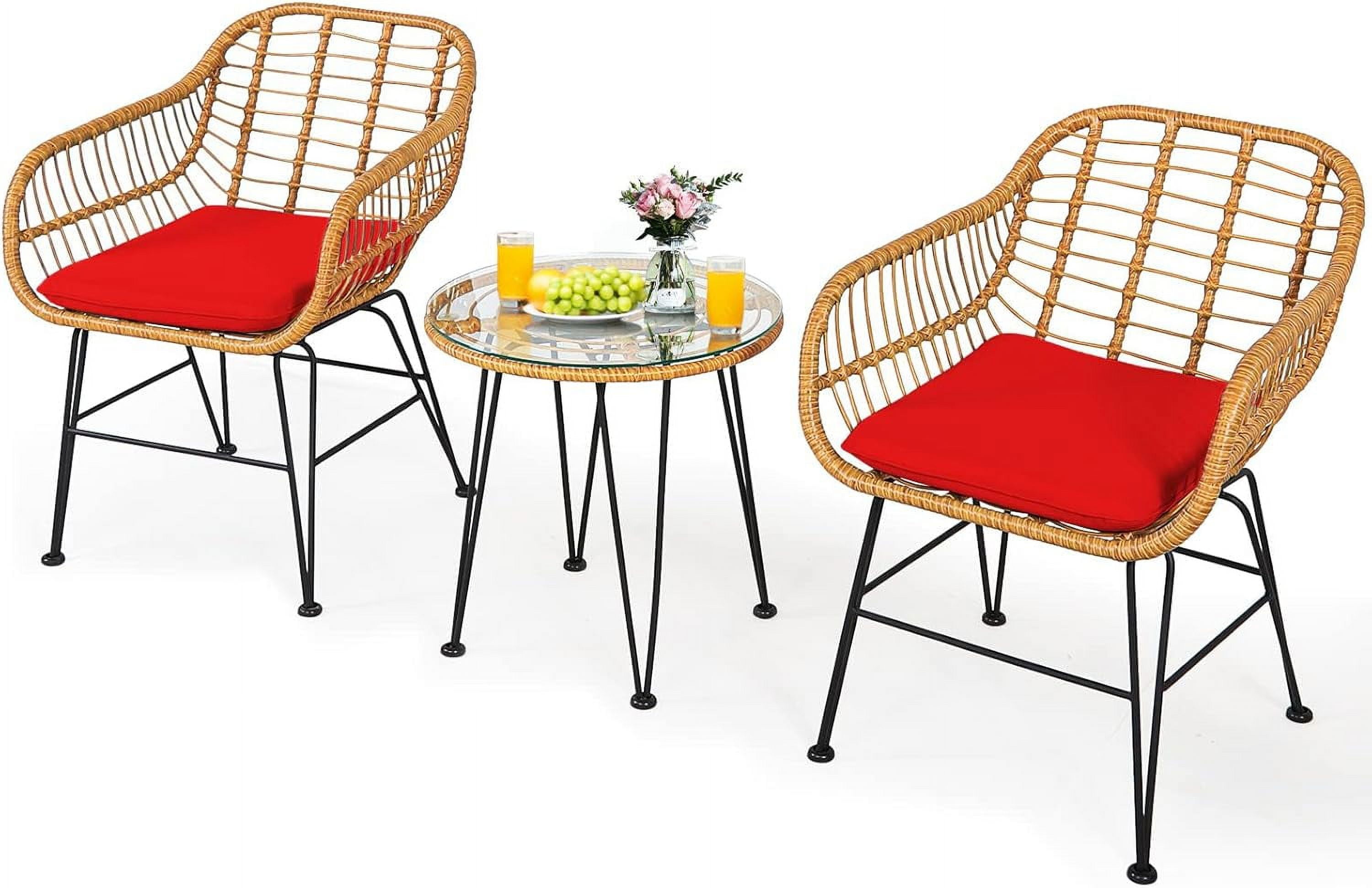 DORTALA 3 Pieces Patio Conversation Set, Rattan Leisure Chairs & Round ...