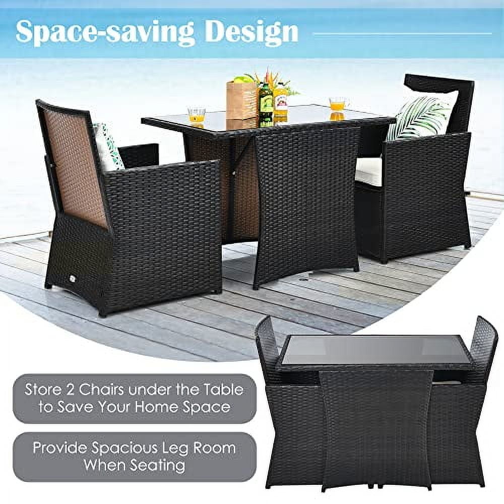DORTALA 3 Pieces Patio Dining Set, Outdoor Rattan Bistro Set with ...