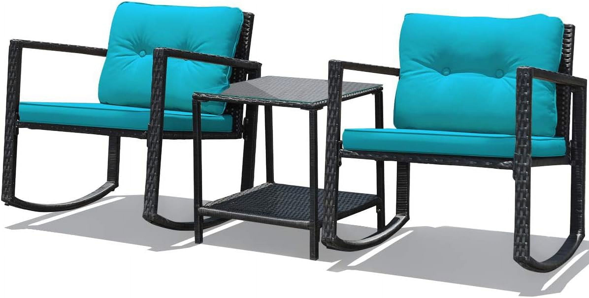 DORTALA 3 Pieces Patio Furniture Set, Rattan Rocking Chair and Glass ...