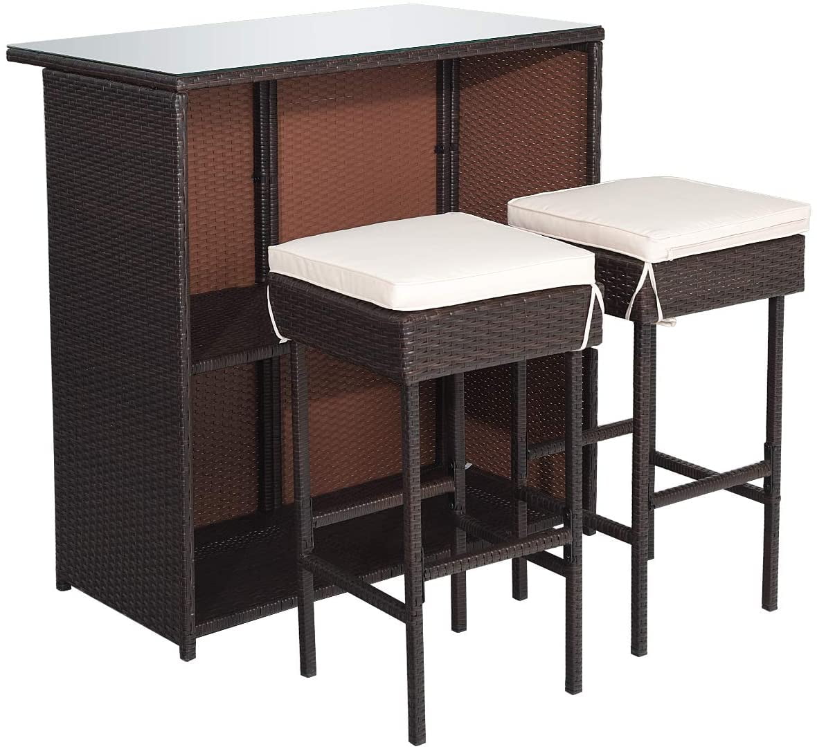 DORTALA 3 Pieces Rattan Patio Bar Table & Stool Set, Patio Furniture ...