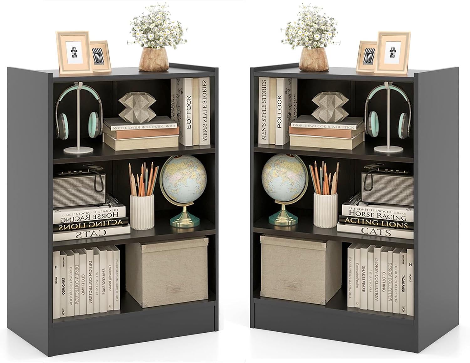 DORTALA 3 Tier Bookcase Set of 2, Freestanding Versatile Bookcase with ...