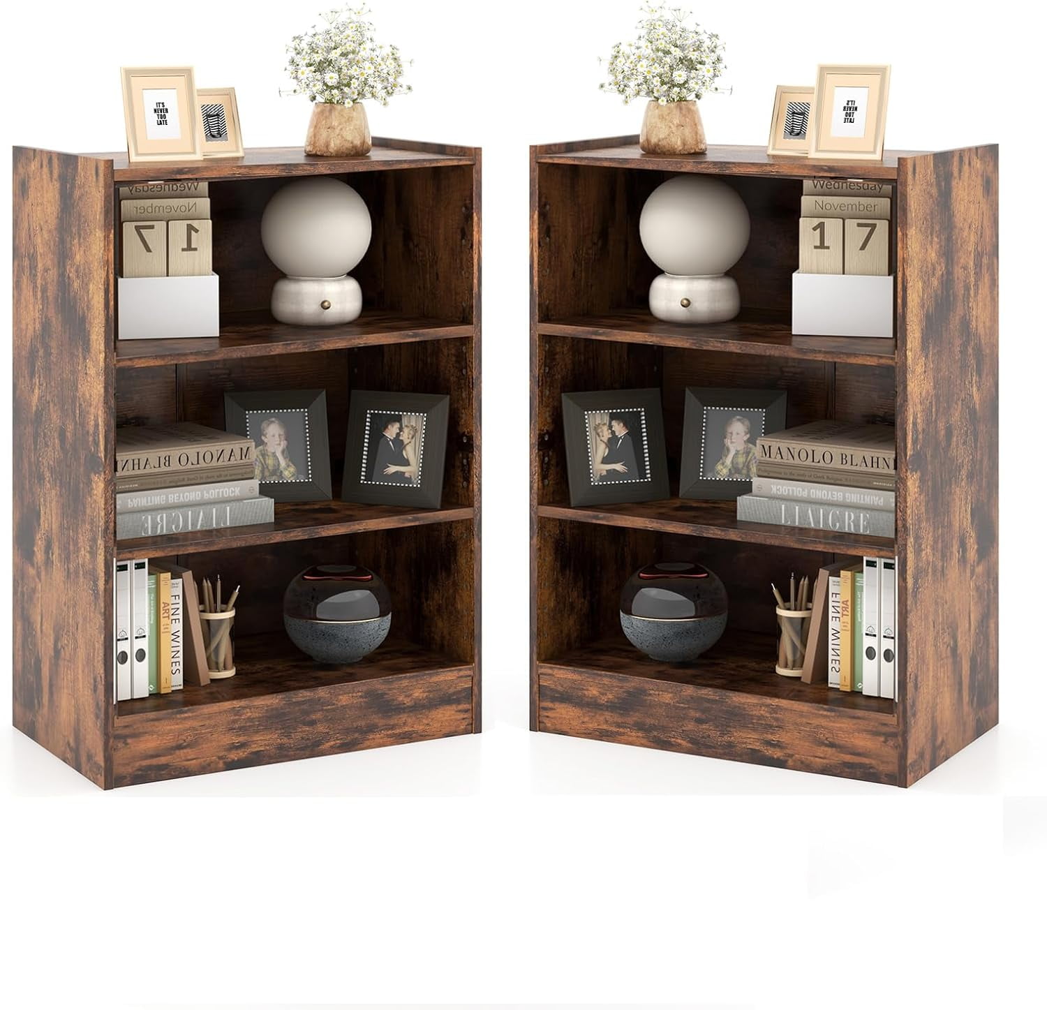 DORTALA 3 Tier Bookcase Set of 2, Freestanding Versatile Bookcase with ...