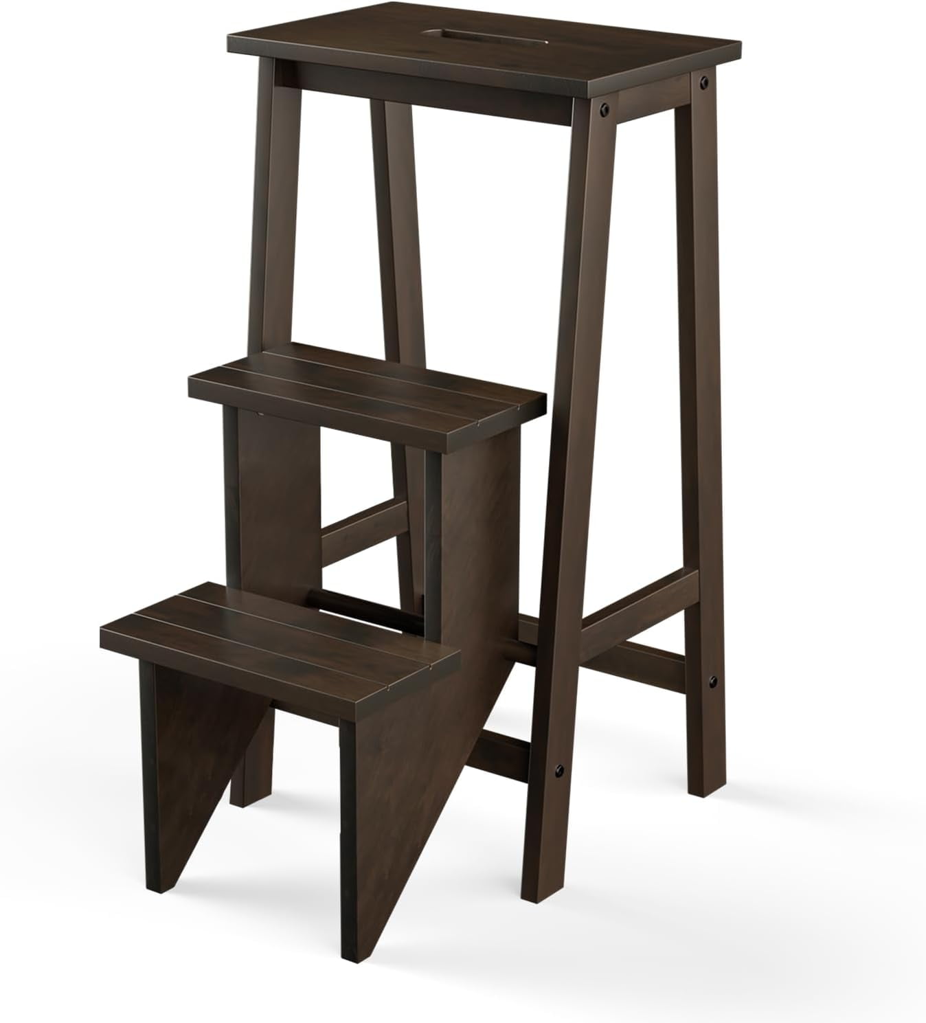 DORTALA 3 Tier Folding Step Stool, Rubber Wood Multifunctional Ladder Chair Bench, Portable ...