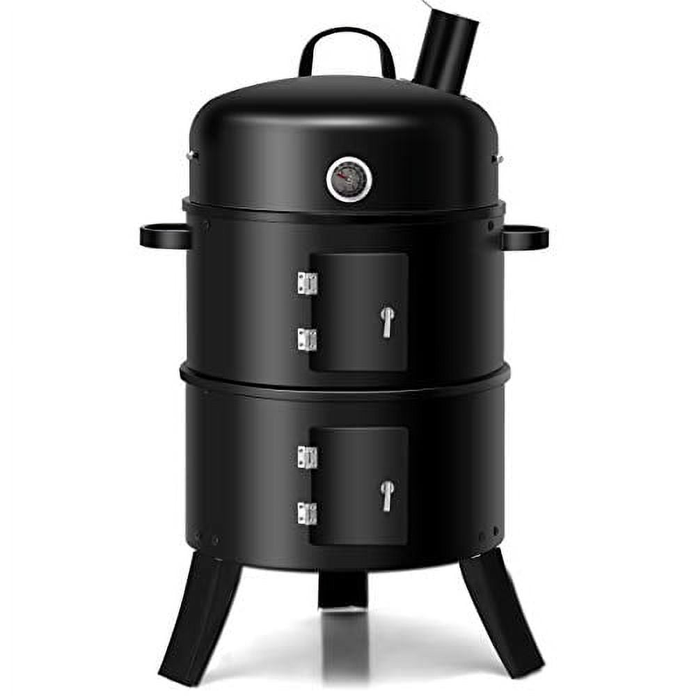 DORTALA 3 in 1 Round Charcoal Smoker, 16’’ Portable BBQ Vertical Smoker ...
