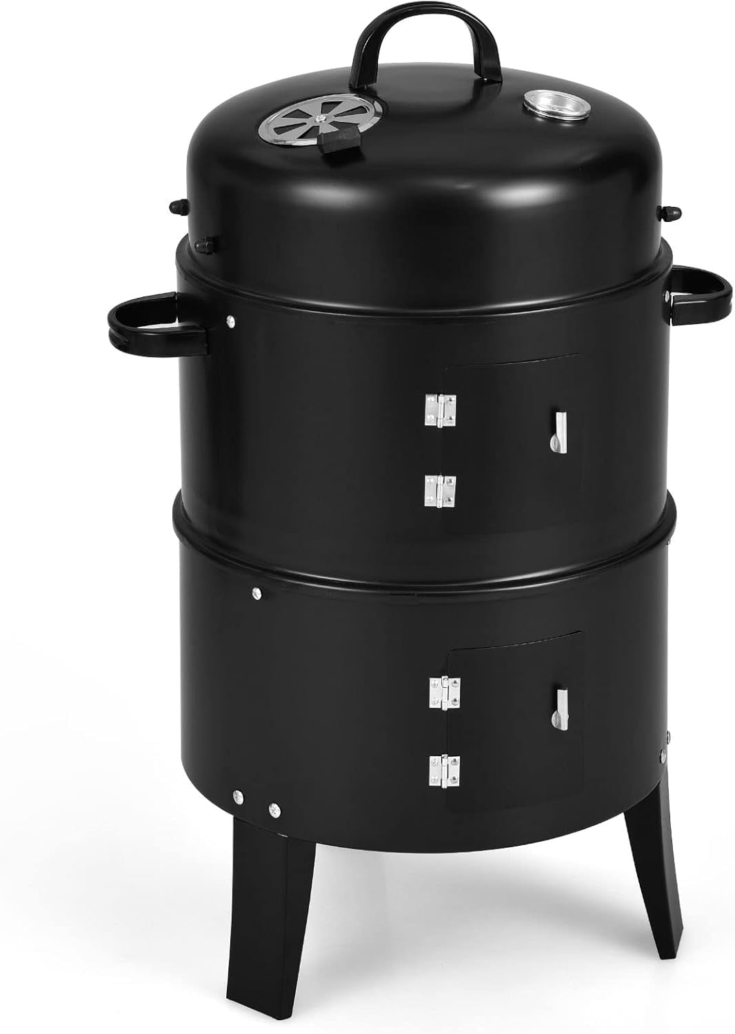 DORTALA 3 in 1 Round Charcoal Smoker, 16’’ Portable BBQ Vertical Smoker ...