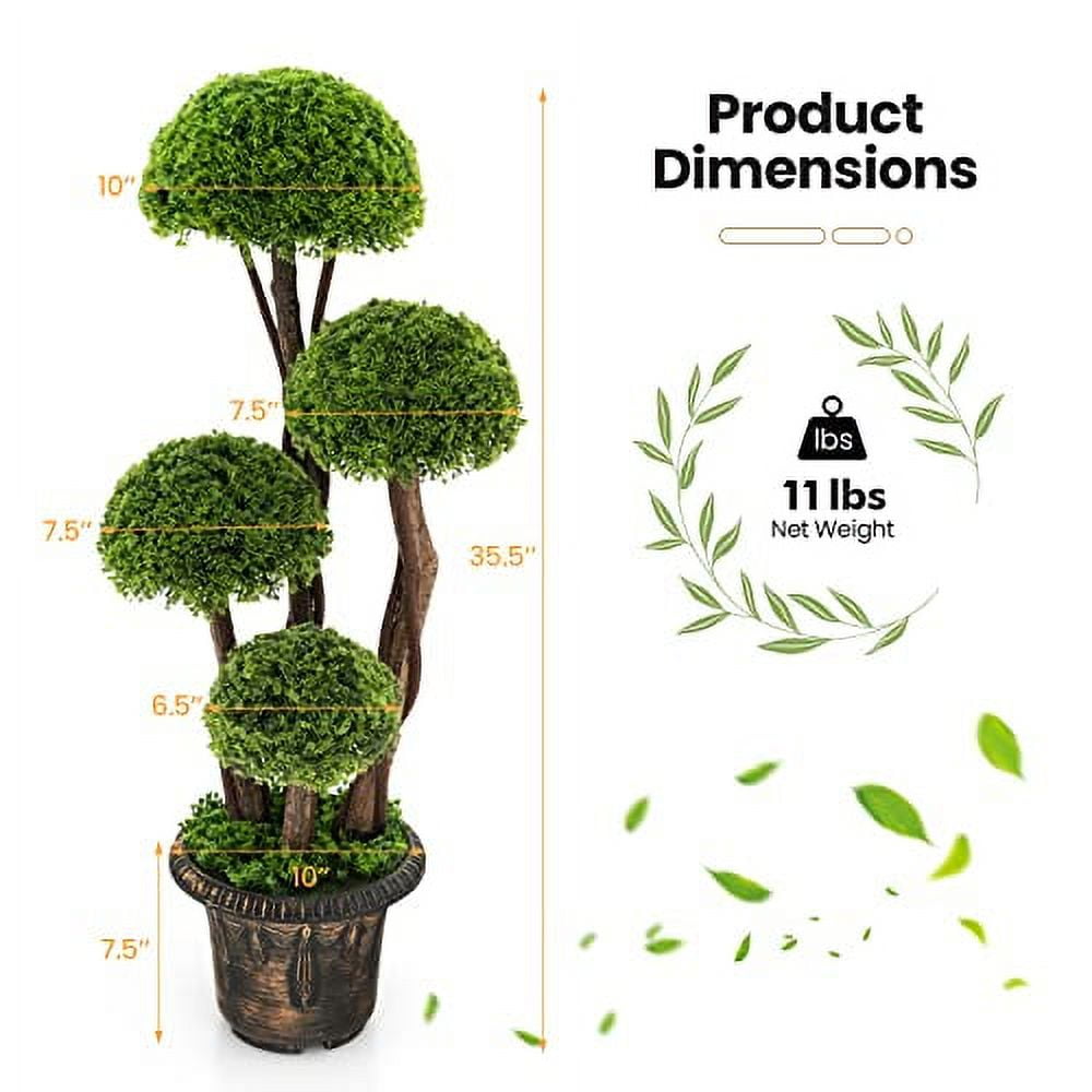 DORTALA 3FT Artificial Cypress Topiary Tree, Tall Ball Fake Boxwood ...