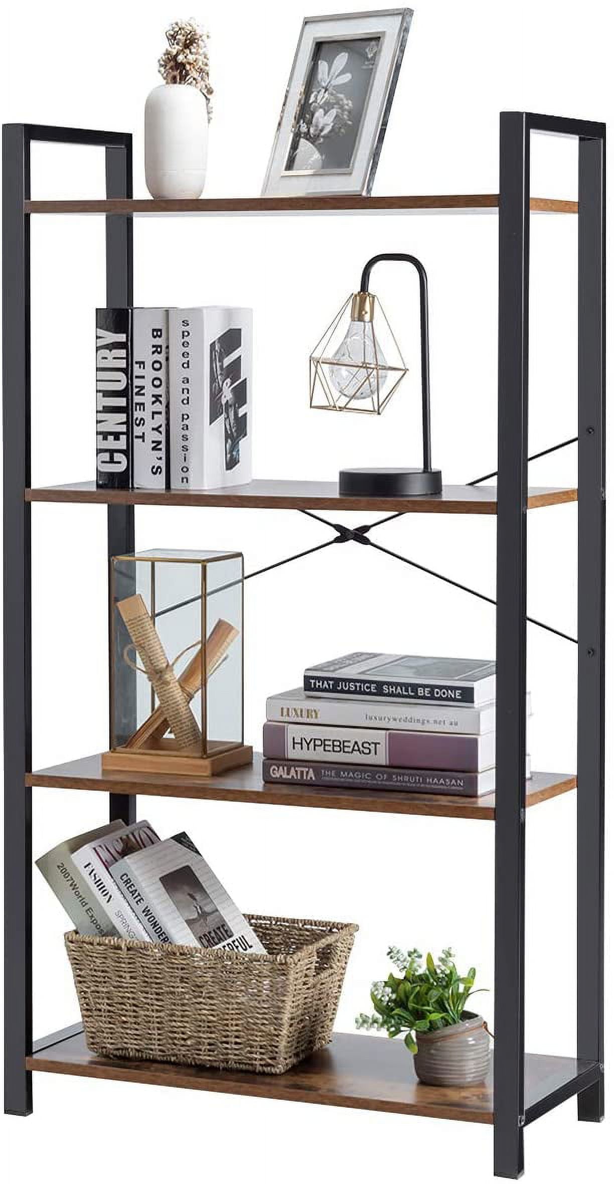 DORTALA 4-Tier Bookshelf, Industrial Bookcase Plant Flower Stand, Home ...