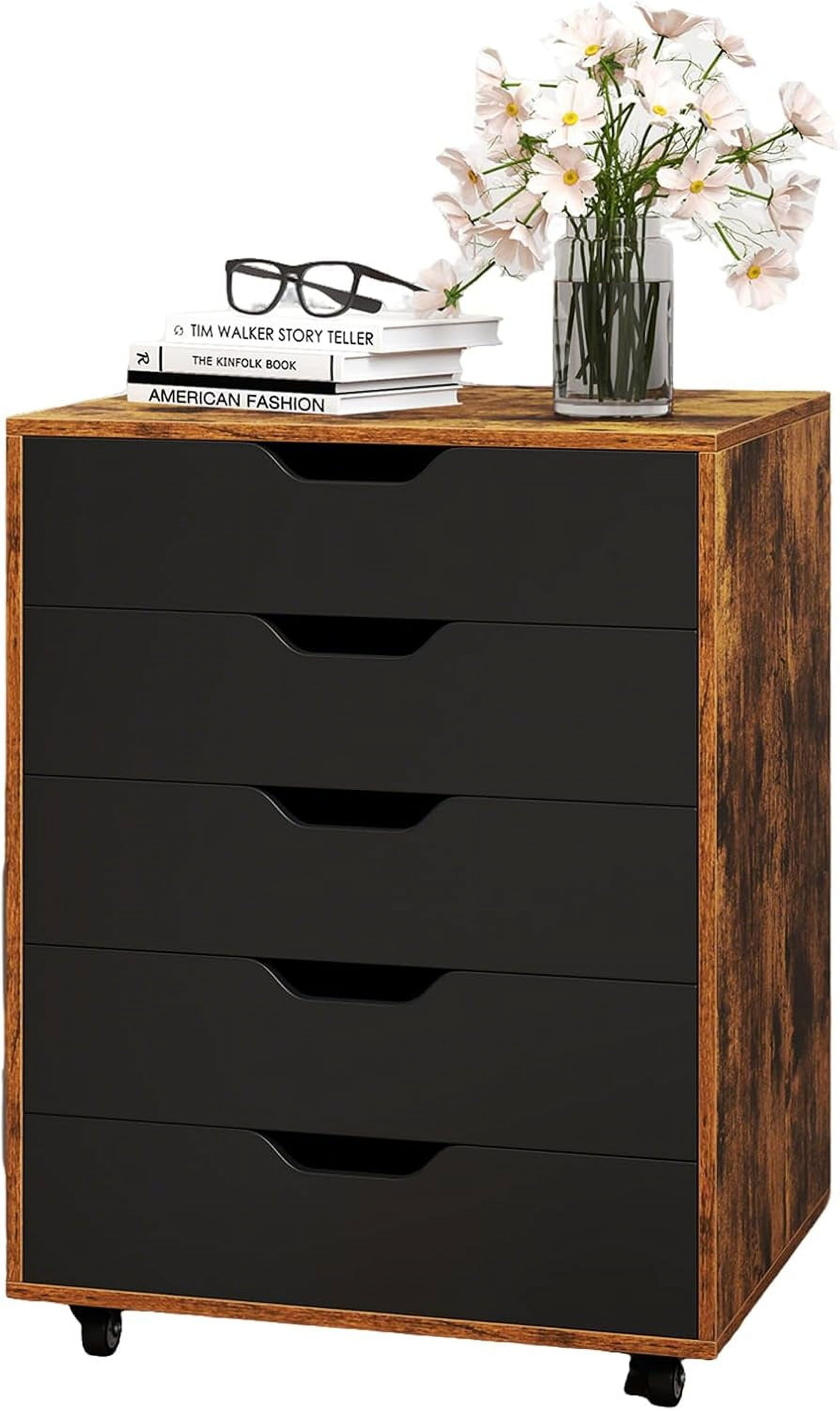 DORTALA 5 Drawer Chest File Cabinet with Wheels, Versatile Mobile Under ...