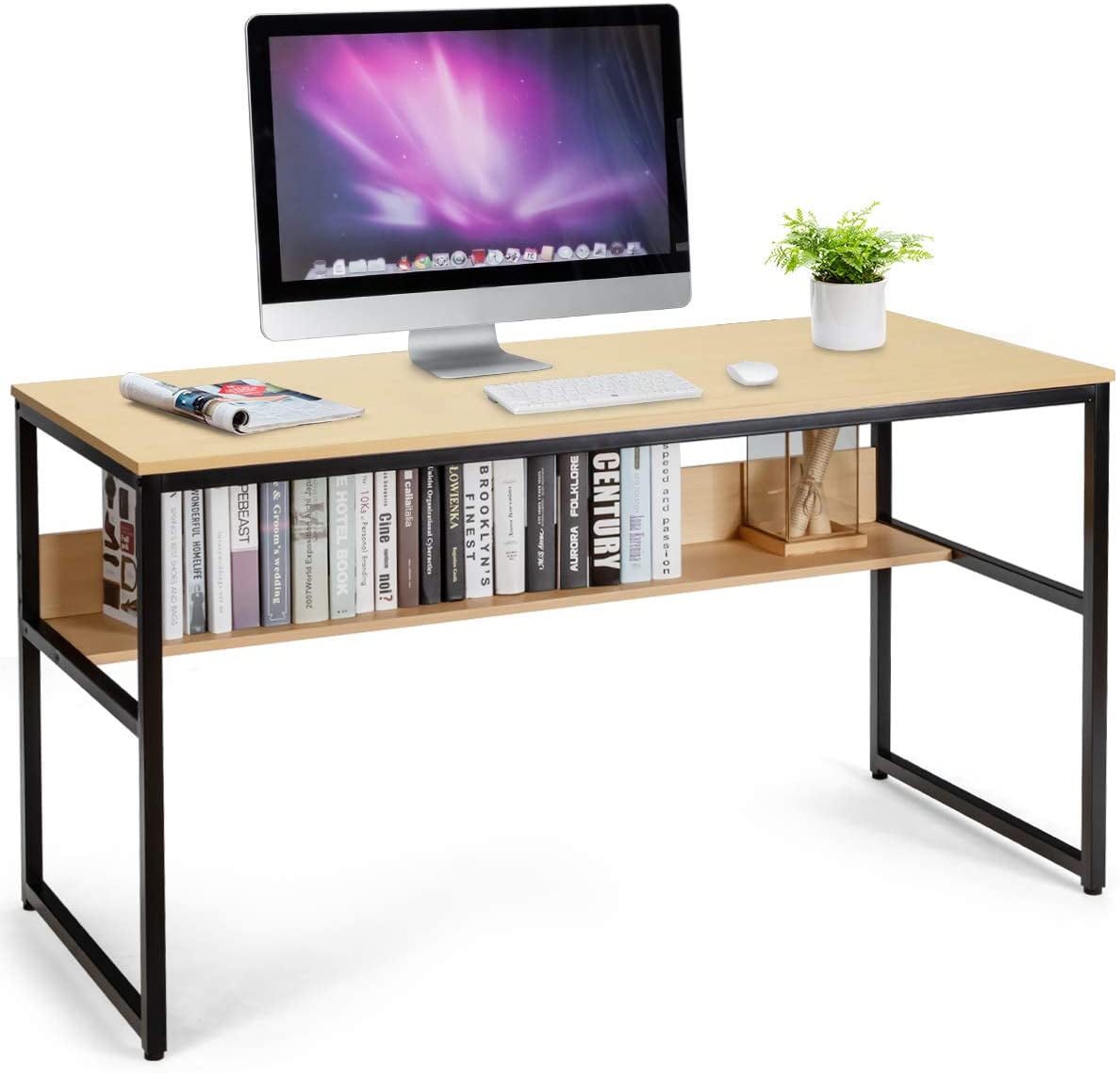 DORTALA 55" Industrial Computer Desk, Contemporary Writing Table w ...