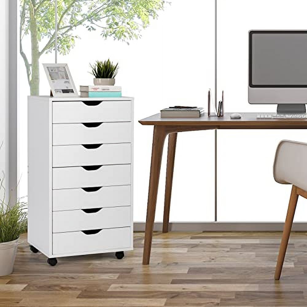 DORTALA 7 Drawer Chest File Cabinet with Wheels, Versatile Mobile Under ...