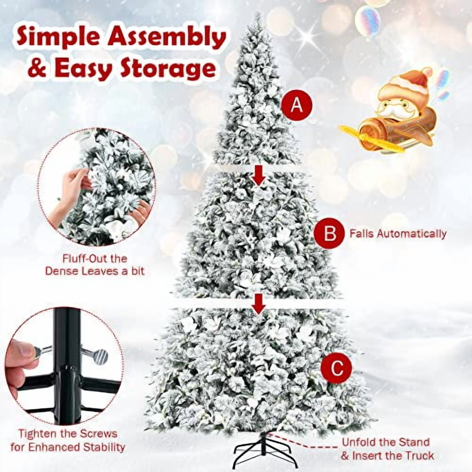 DORTALA 8 FT Artificial Snow Flocked Christmas Tree Hinged Xmas Tree w ...