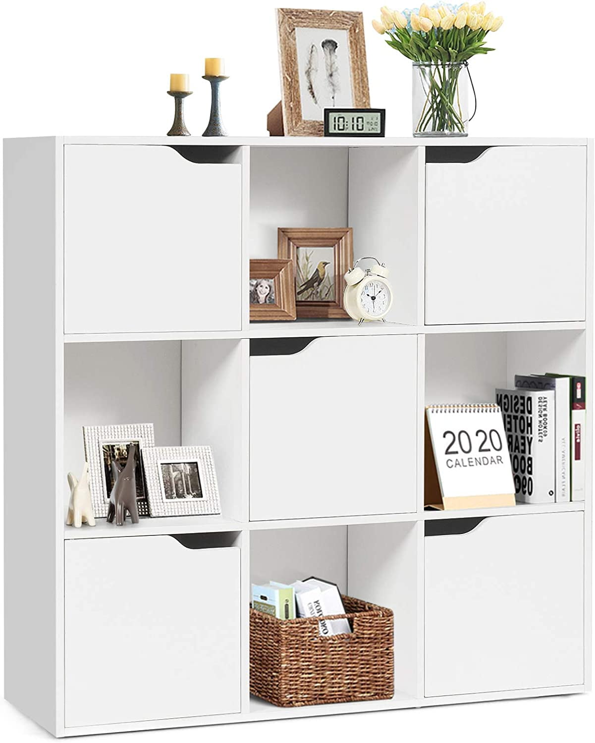 DORTALA 9-Cube Storage Organizer Cabinet w/Doors, Compartment Display ...