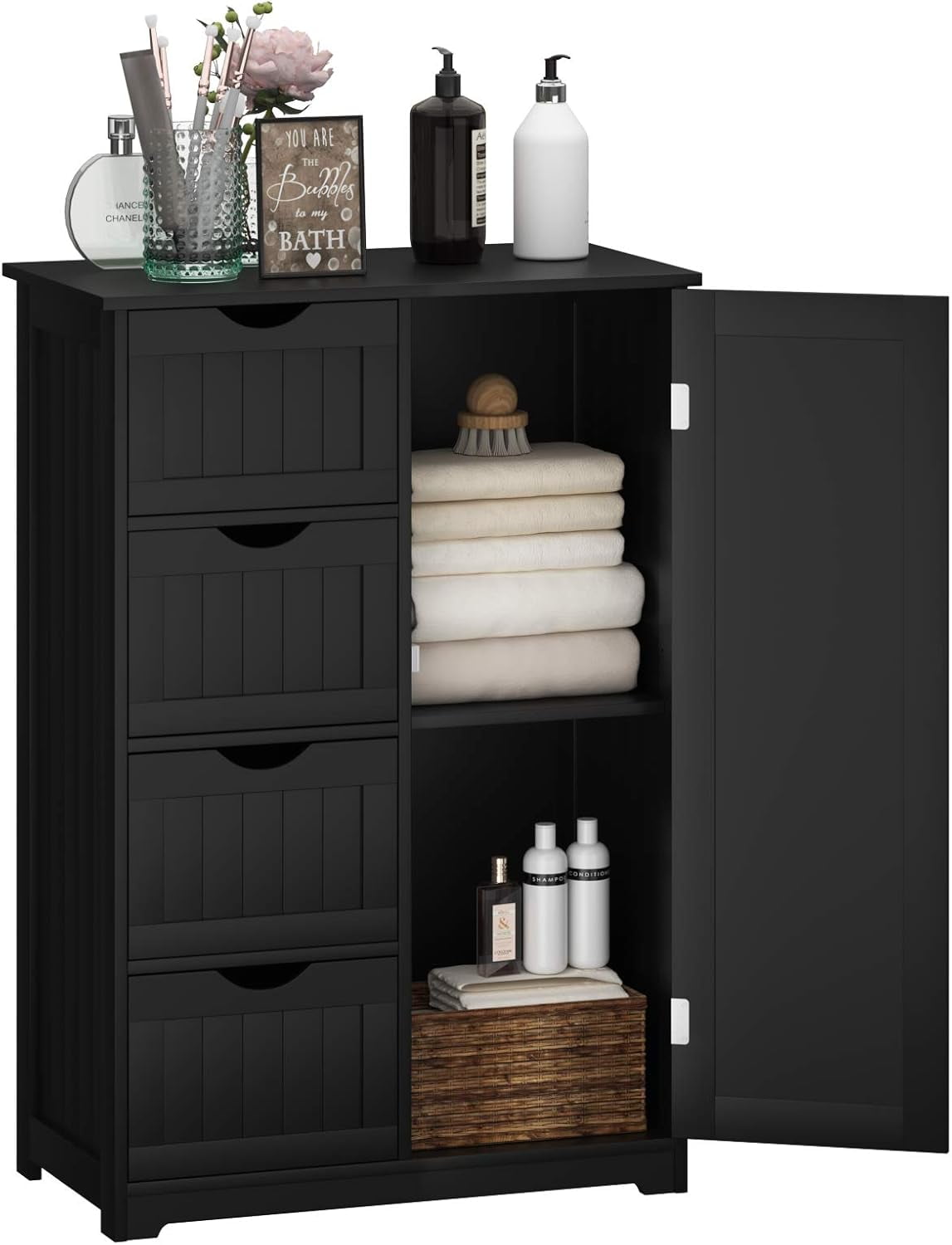 DORTALA Bathroom Floor Cabinet, Side Storage Organizer Cabinet w/ 1 ...
