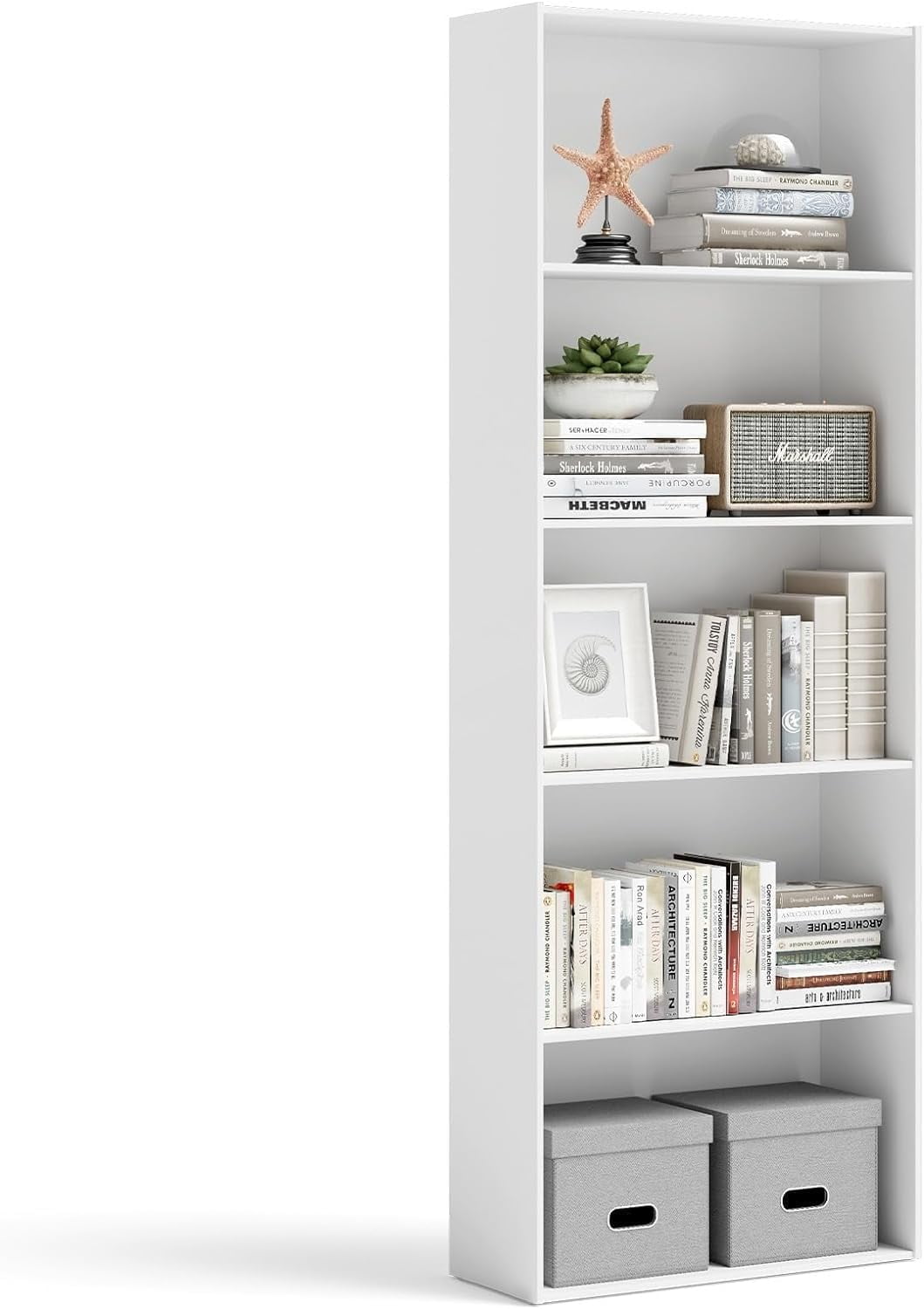 DORTALA Bookcase 5-Shelf Multi-Functional Modern Wood Storage Display ...