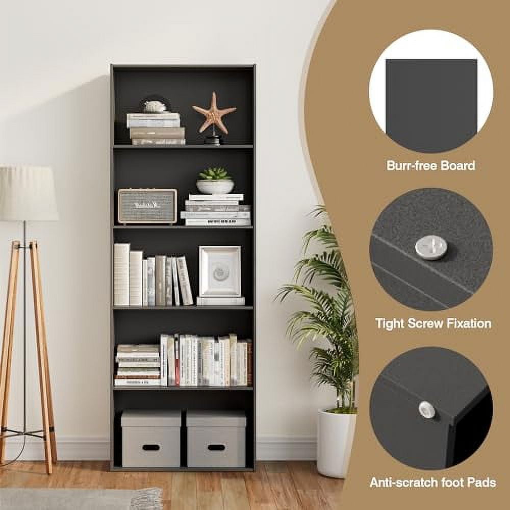 DORTALA Bookcase 5-Shelf Multi-Functional Modern Wood Storage Display ...
