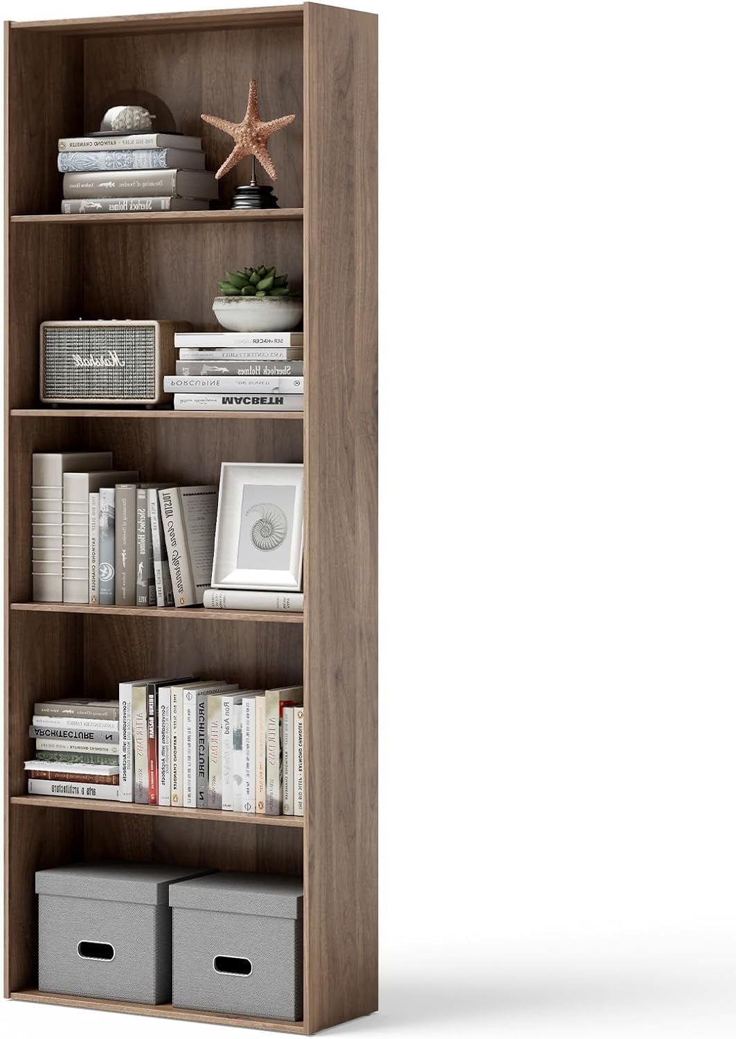 DORTALA Bookcase 5-Shelf Multi-Functional Modern Wood Storage Display ...