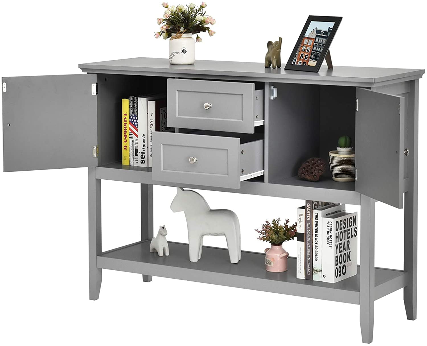 DORTALA Buffet Sideboard Cabinet, Wooden Console Table w/ 2 Drawers and ...