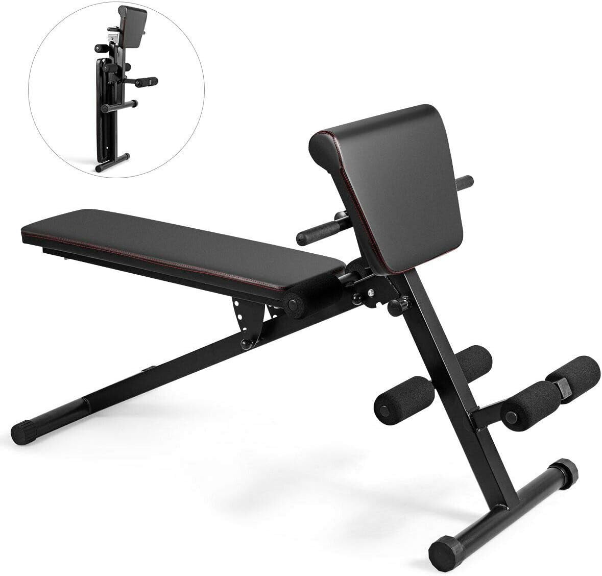 DORTALA Foldable Multi-functional Stretching Bench, Adjustable Sit-up ...