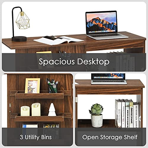 DORTALA Folding Sewing Table, Wood Sewing Craft Table with Open Storage ...