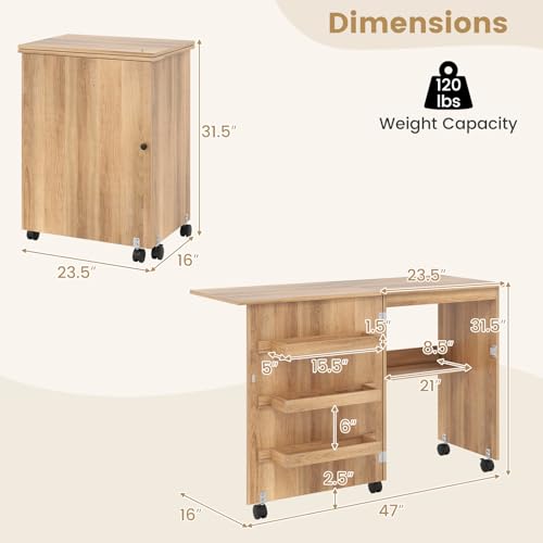DORTALA Folding Sewing Table, Wood Sewing Craft Table with Open Storage ...