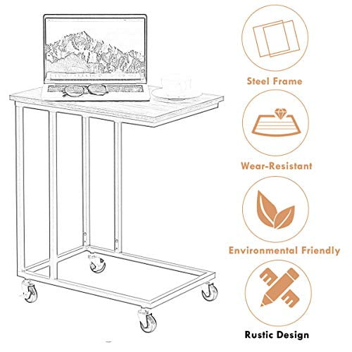 DORTALA Industrial Side Table, Mobile Sofa End Table Vintage Accent C ...