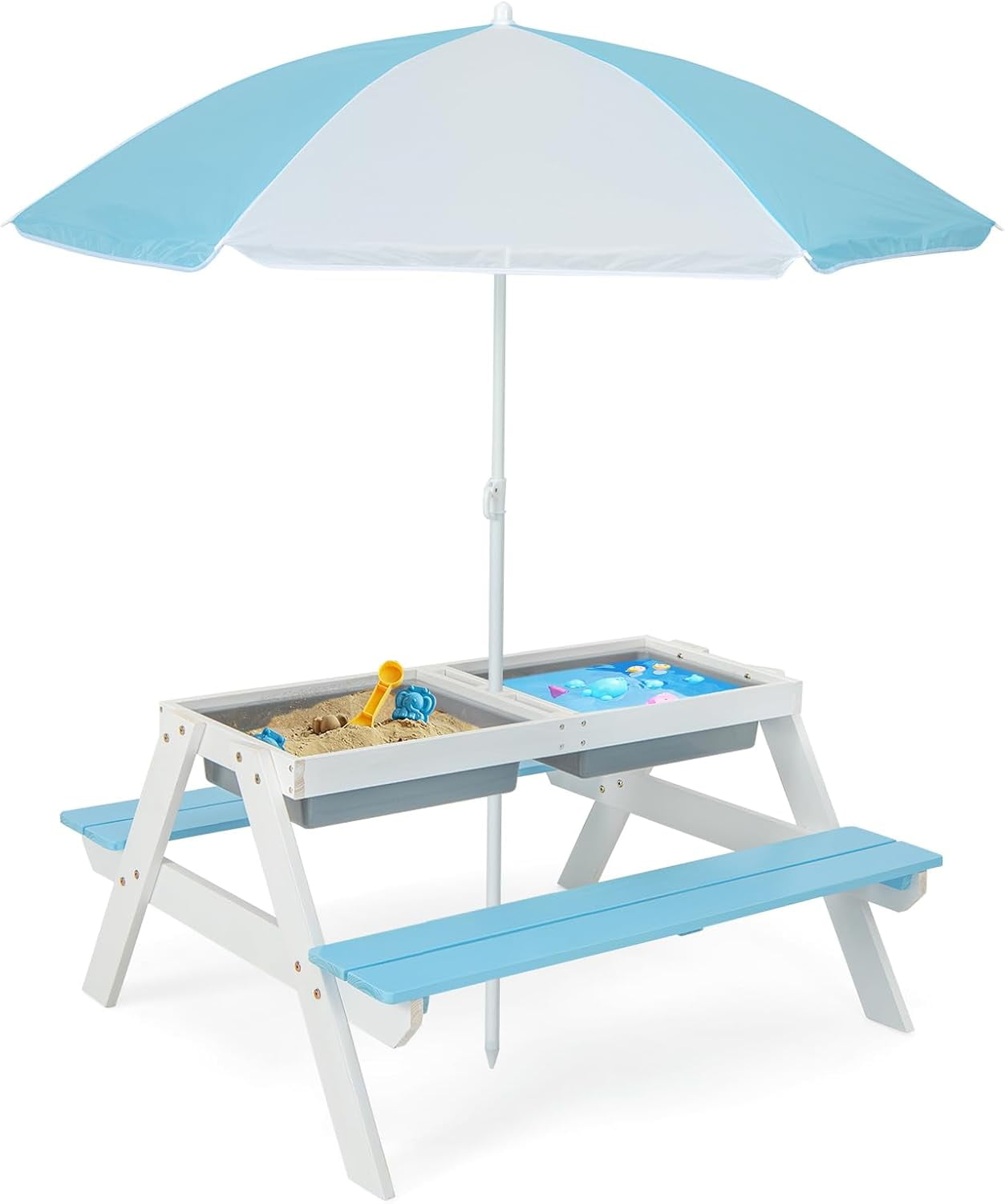 DORTALA Kids Picnic Table, 3-in-1 Water & Sand Activity Table with ...