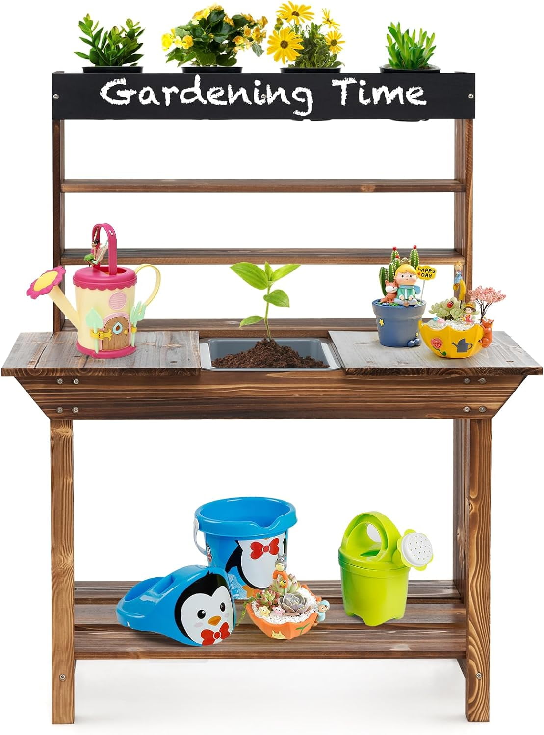 DORTALA Kids Potting , Fir Wood Outdoor Mud Table with Removable Sink ...