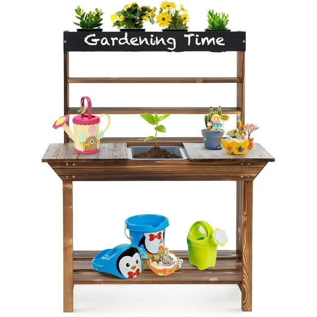 DORTALA Kids Potting , Fir Wood Outdoor Mud Table with Removable Sink ...