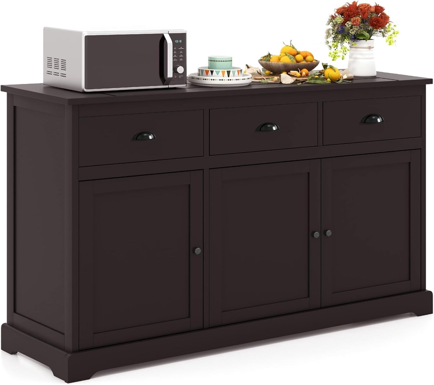 DORTALA Kitchen Buffet Sideboard, Wood Storage Cabinet w/ 3 Drawers and ...