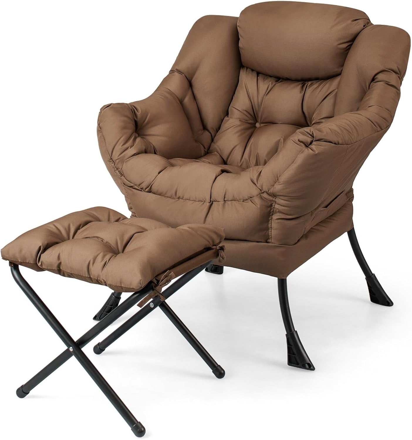 DORTALA Modern Lazy Chair with Ottoman, Single Sofa Chair w/Side Pocket ...