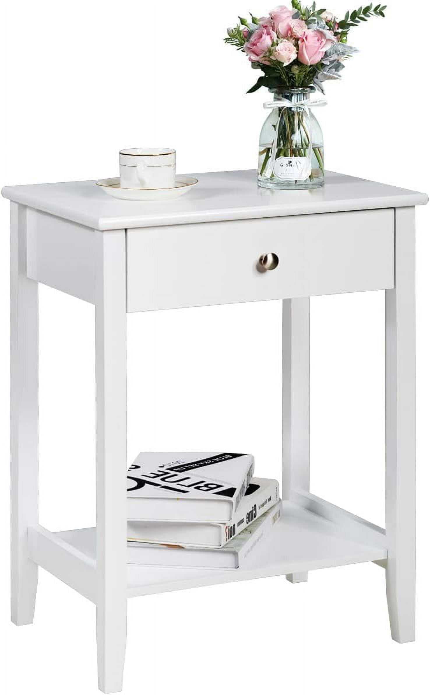 DORTALA Nightstand Wooden 2-Tier Couch Sofa Side Table with Drawer ...