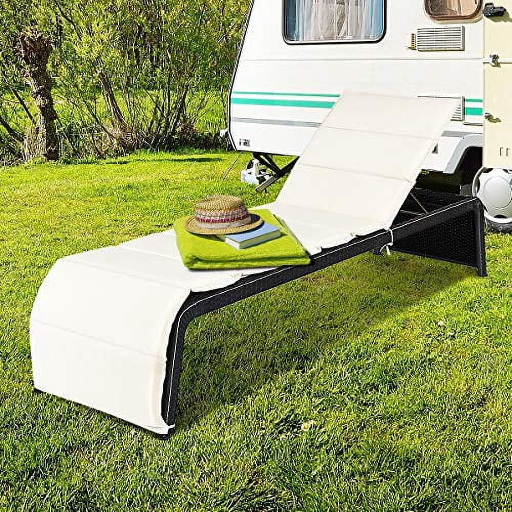 DORTALA Outdoor Chaise Lounge Chair, 5-Position Adjustable Rattan ...