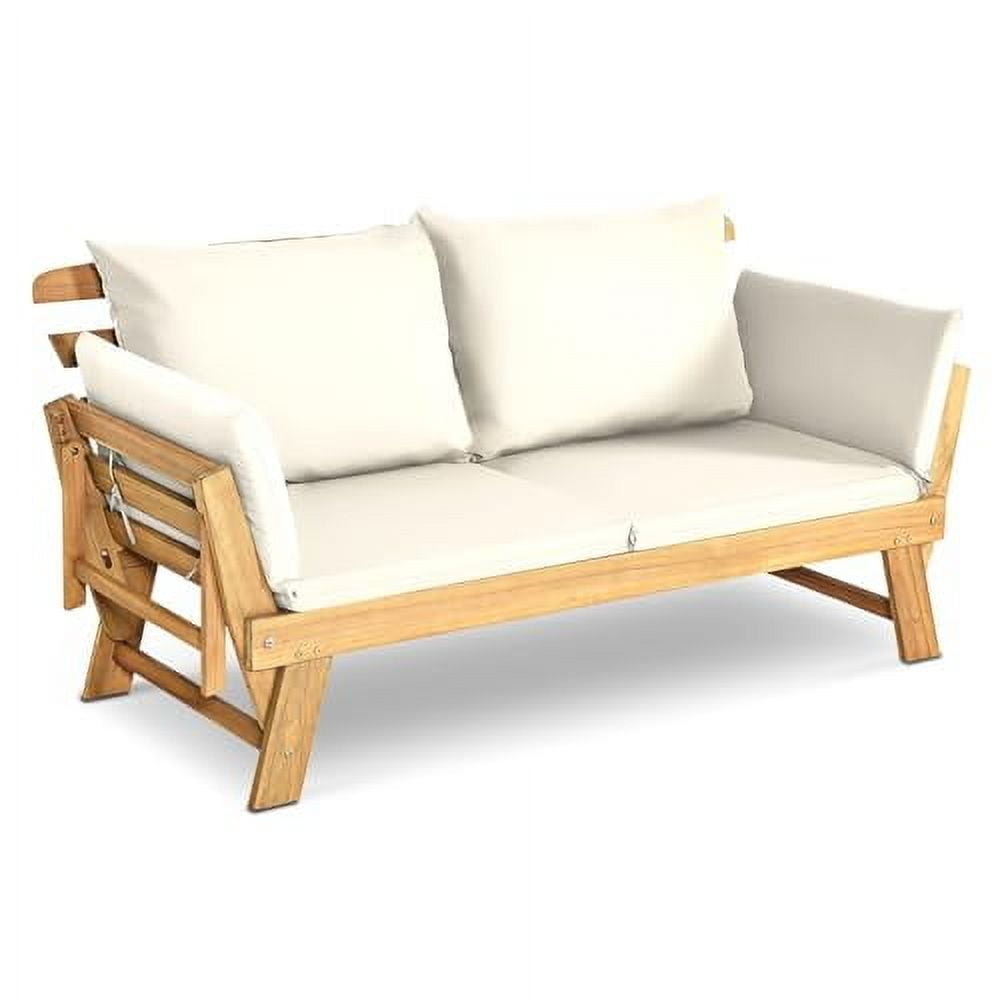 DORTALA Patio Convertible Couch Sofa Bed, Acacia Wood Daybed w ...