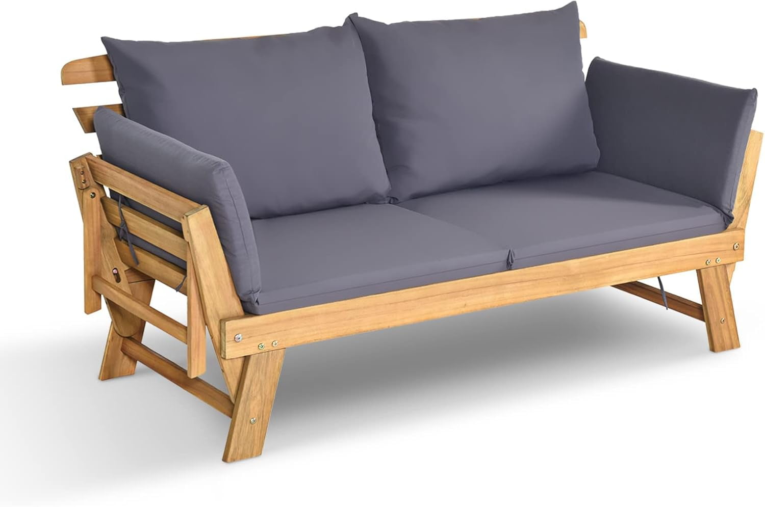 DORTALA Patio Convertible Couch Sofa Bed, Acacia Wood Daybed with ...