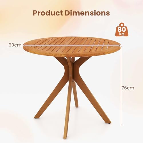 DORTALA Patio Wood Round Dining Table, 35.5" Eucalyptus Wood Table for ...