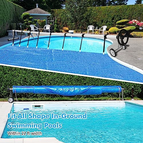 DORTALA Pool Cover Reel, 22 FT Aluminum Adjustable Swimming Pool Cover ...