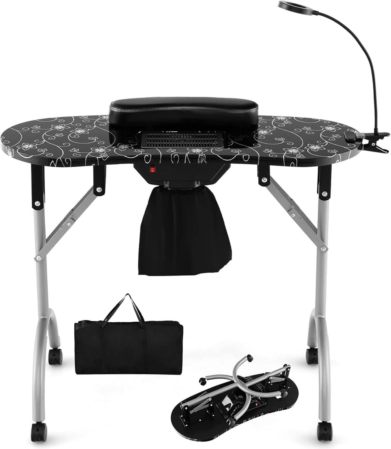 DORTALA Portable Nail Desk, Nail Table Station for Nail Techs w ...