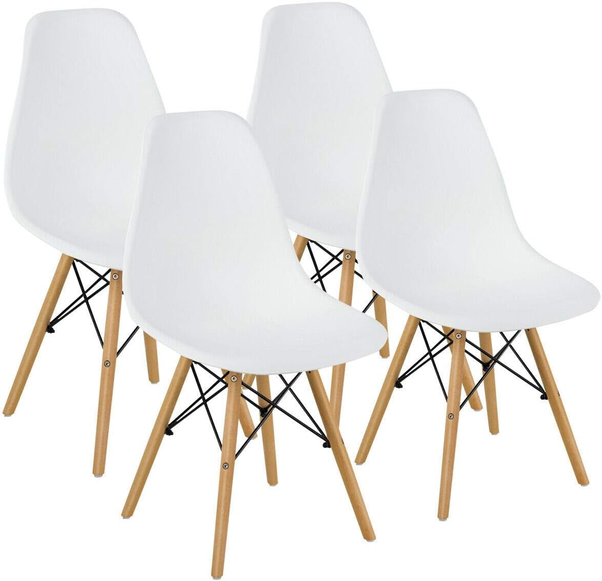 DORTALA Pre Assembled Dining Chairs, Plastic Chairs with Wood Legs ...